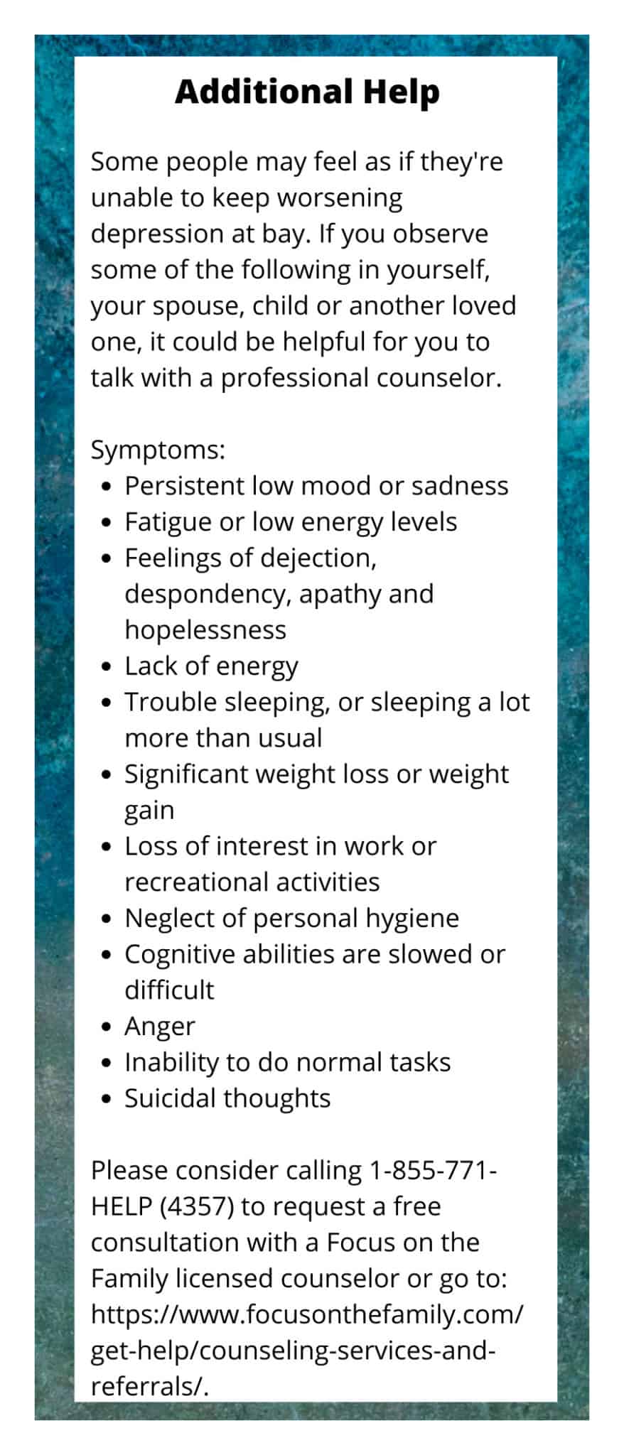 Verses of Hope and Coping Skills for Depression - Focus on the Family